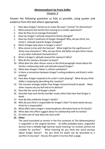 "Metamorphosis" by Franz Kafka | Teaching Resources