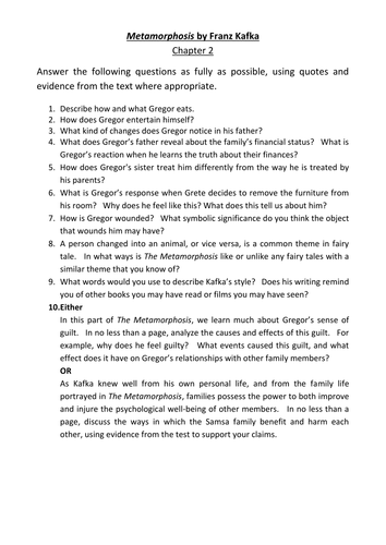 "Metamorphosis" by Franz Kafka | Teaching Resources