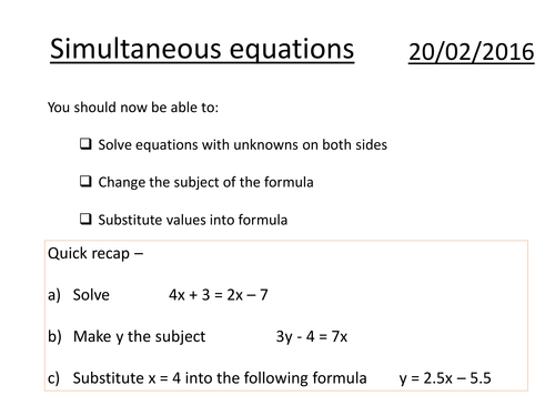 Basic simultaneous equations - substitution by danielwkelly - UK ...