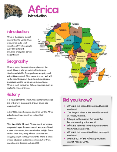Africa (Fun stuff for elementary grades) by Thematic Worksheets - UK ...