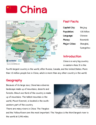 China (country study for elementary grades) | Teaching Resources
