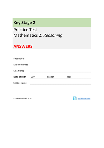KS2 New 2016 SATS-style Mathematics 2 - Reasoning (Year 6) | Teaching ...