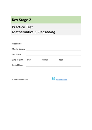 KS2 New 2016 SATS-style Mathematics 3 - Reasoning test (Year 6 ...