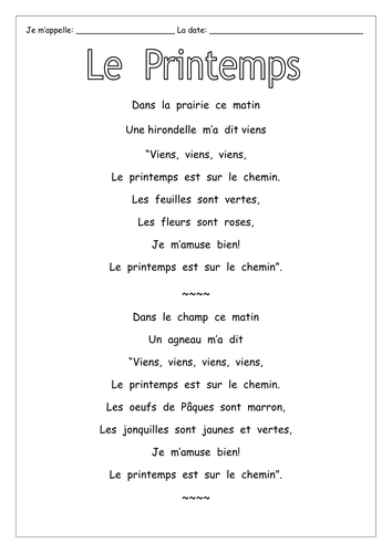 FRENCH - SPRING - LE PRINTEMPS | Teaching Resources
