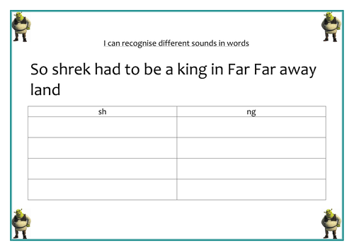 Shrek phonics and writing resources | Teaching Resources