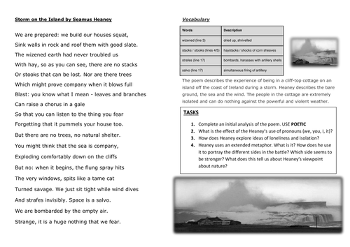 Storm on the Island by Seamus Heaney WORKSHEET by lesley1264 - UK ...