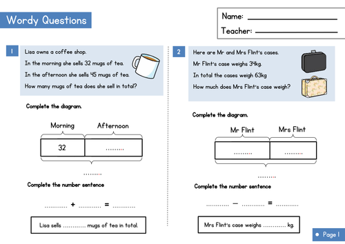 Bar Modelling Worksheet - Part Whole Questions by WRMathsHub - Teaching ...