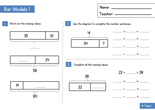 Bar Modelling Worksheet - Part Whole Questions by WRMathsHub - Teaching ...