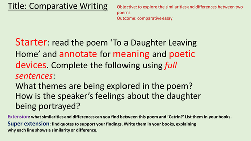 Outstanding English Lesson. Comparative Writing in Poetry | Teaching ...