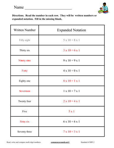 Base Ten Numerals, Number Names and Expanded Form - 4.NBT.2 | Teaching ...