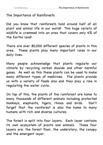 4 Rainforest and Plants Comprehension Texts and Questions | Teaching ...