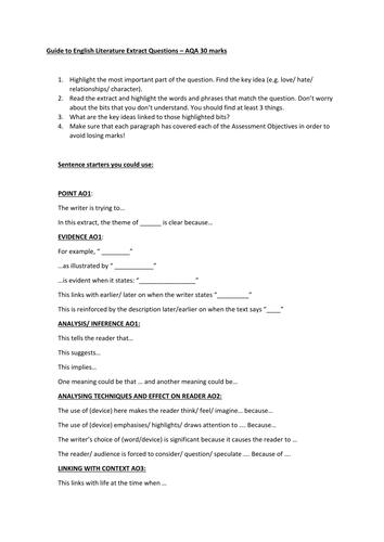 Approaching English Literature extract questions for less confident ...