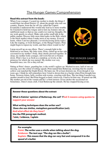 Hunger Games Comprehension Worksheet | Teaching Resources