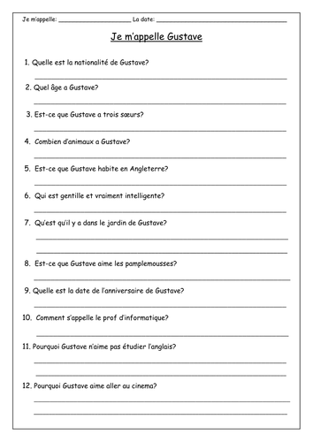 FRENCH - Bonjour, je m'appelle Gustave | Teaching Resources