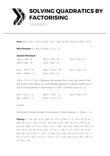 Solving Quadratics by Factorising - Complete Lesson | Teaching Resources
