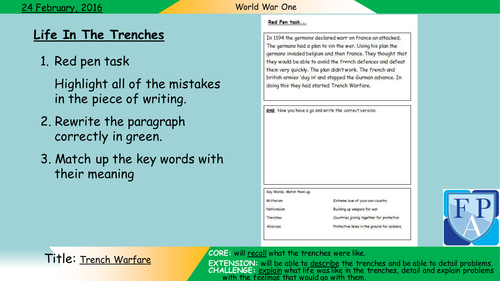 Life in the Trenches Lower World war One | Teaching Resources