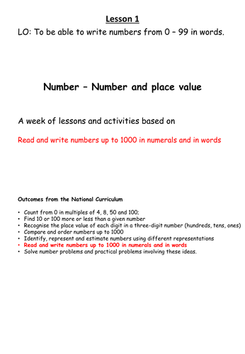 Writing numbers in words and numerals (A week of lesson, presentations ...