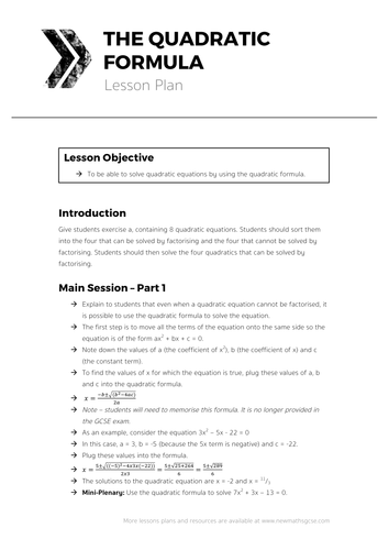 The Quadratic Formula - Complete Lesson | Teaching Resources