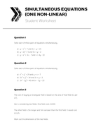 Simultaneous Equations (One Non-Linear) | Teaching Resources