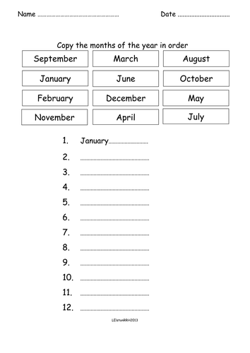 Ordering days of the week and months of the year | Teaching Resources