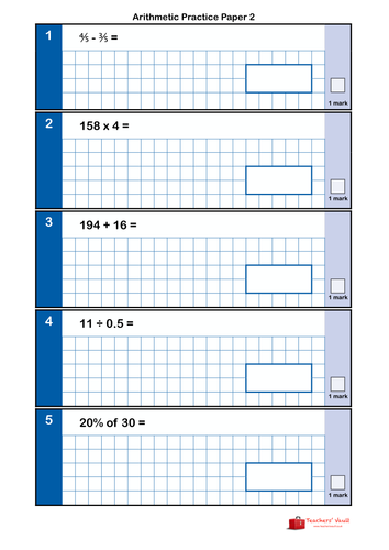 Y6 Arithmetic Practice Paper 2 By Helenrachelcrossley Uk Teaching Resources Tes