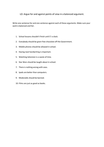 Writing a balanced argument- Presentations and worksheets. | Teaching ...