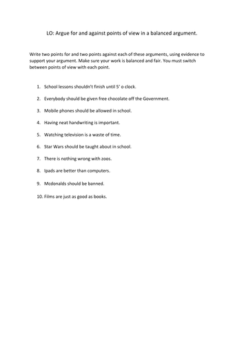 Writing a balanced argument- Presentations and worksheets. | Teaching ...