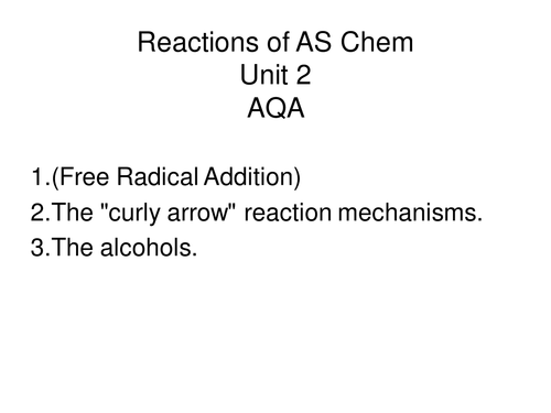 Organic Reactions of AS Chem Revision | Teaching Resources