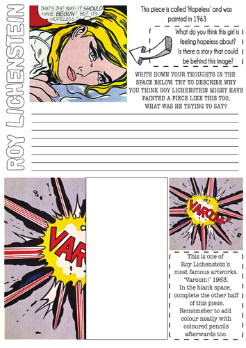 Roy Lichtenstein Pop Art Worksheet with Literacy task. by RND86 - UK ...