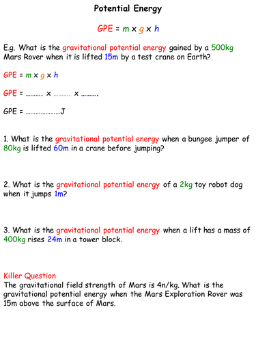 Gravitational Potential & Kinetic Energy - Differentiated for SEN ...