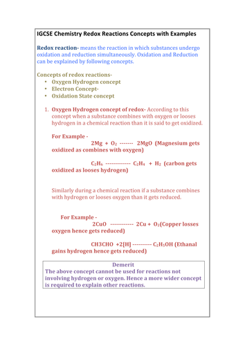 IGCSE Chemistry Redox reactions concepts_with examples by husain1pipl ...