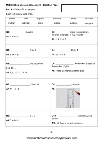Mathematical Literacy Assessment | Teaching Resources