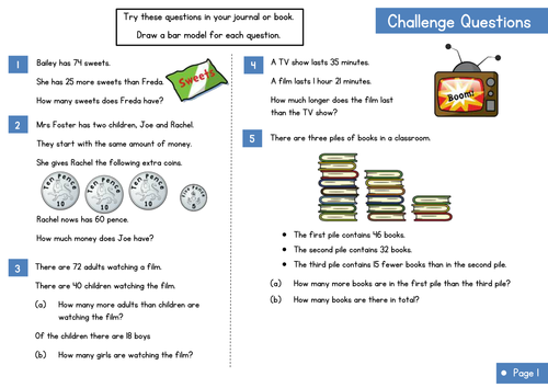 Bar Modelling Worksheet - Comparison Model Questions by WRMathsHub ...