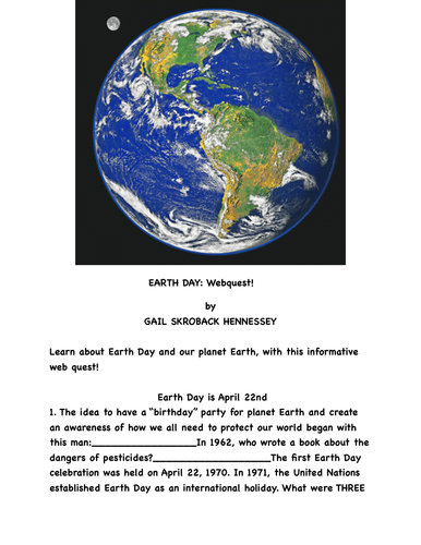 PLANET EARTH: An Earth Day Webquest! | Teaching Resources