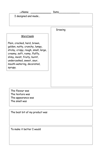 Differentiated evaluation sheets for food tech | Teaching Resources