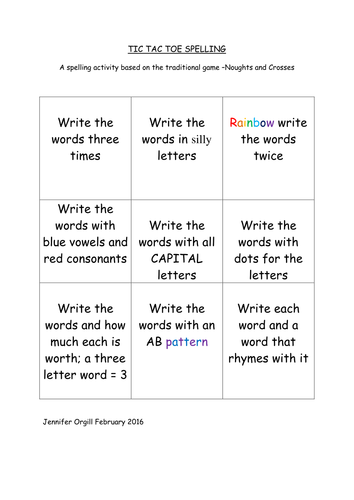 Tic Tac Toe Spelling | Teaching Resources