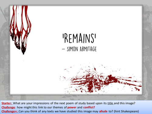 Remains By Simon Armitage Teaching Resources