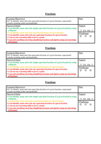 Equivalent fractions and simplifying fractions Yr 5 differentiated 4 ...