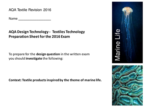 Aqa GCSE 2016 Textile pre-release exam | Teaching Resources