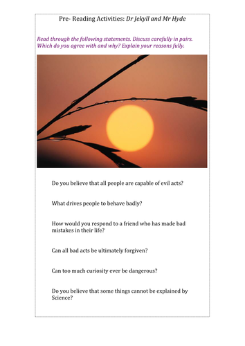 Pre-reading Dr Jekyll and Mr Hyde | Teaching Resources