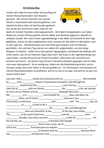 GCSE German - Past school trip parallel text gap-fill | Teaching Resources
