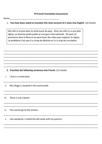GCSE French - Translation Assessment My Home Town New-style GCSE ...