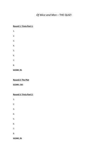 Of Mice and Men Revision Quiz full lesson | Teaching Resources