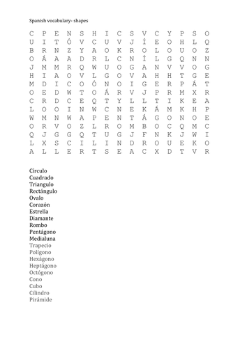 Spanish vocabulary word searches 3 Basics | Teaching Resources