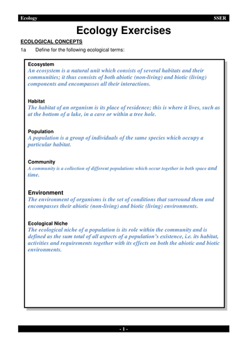 BioA_3.7.4 Ecology - Workbook & Answers | Teaching Resources