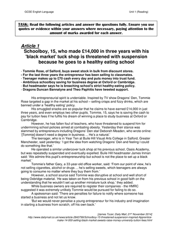 GCSE English Unit 1 Revision (Questions & Answers) | Teaching Resources