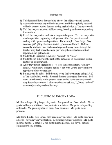 Spanish Adjectives Ser Gustar TPR Story & Activities | Teaching Resources