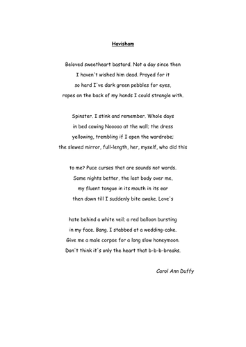 Exploring poetic techniques - unseen poetry - Havisham. Year 7 ...