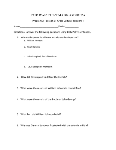 The War that made America Video Guide Worksheets | Teaching Resources