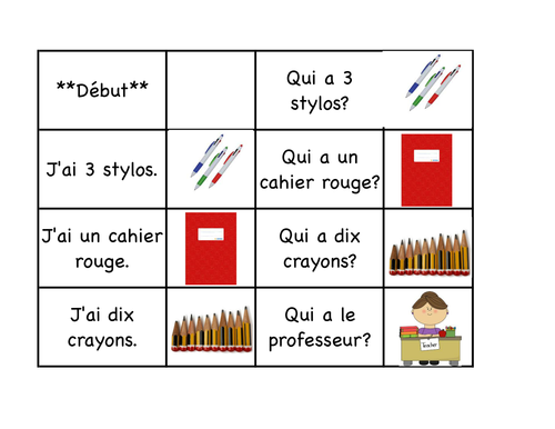 School Supplies - "J'ai, qui a" French Race Cards (FSL) Oral ...
